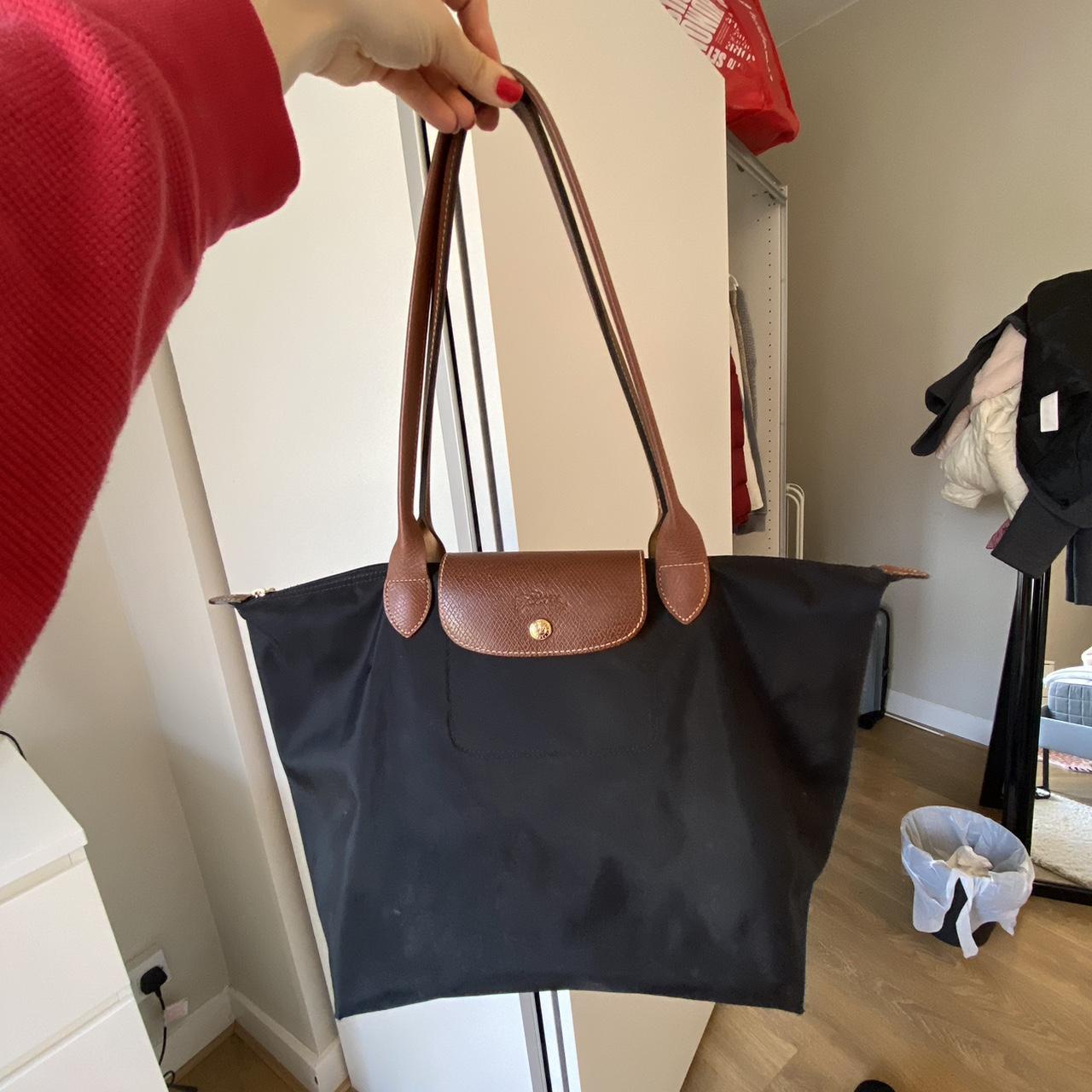 Black long champ le pliage bag Large Used /fair... - Depop