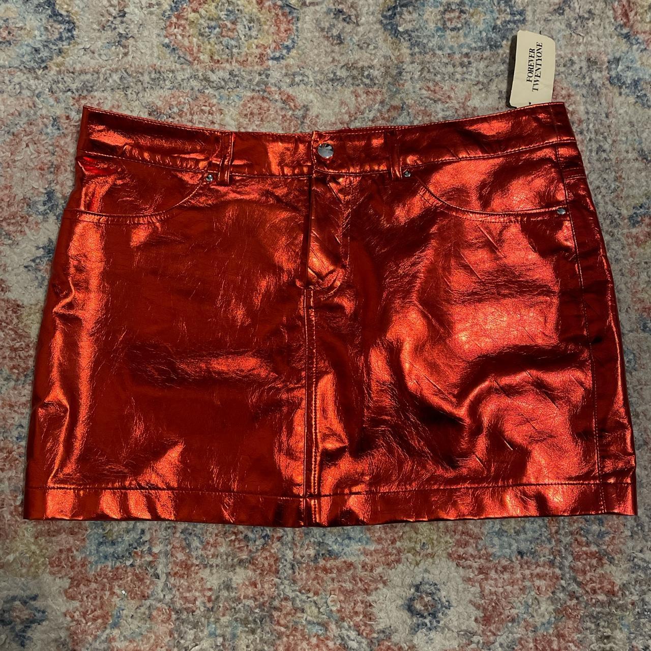 vintage forever 21 red metallic leather mini skirt.... - Depop