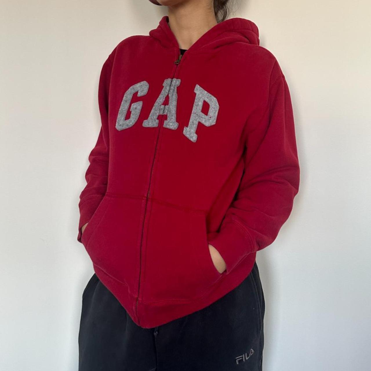 GAP Hoodie - Red GAP zip up hoodie with gray... - Depop