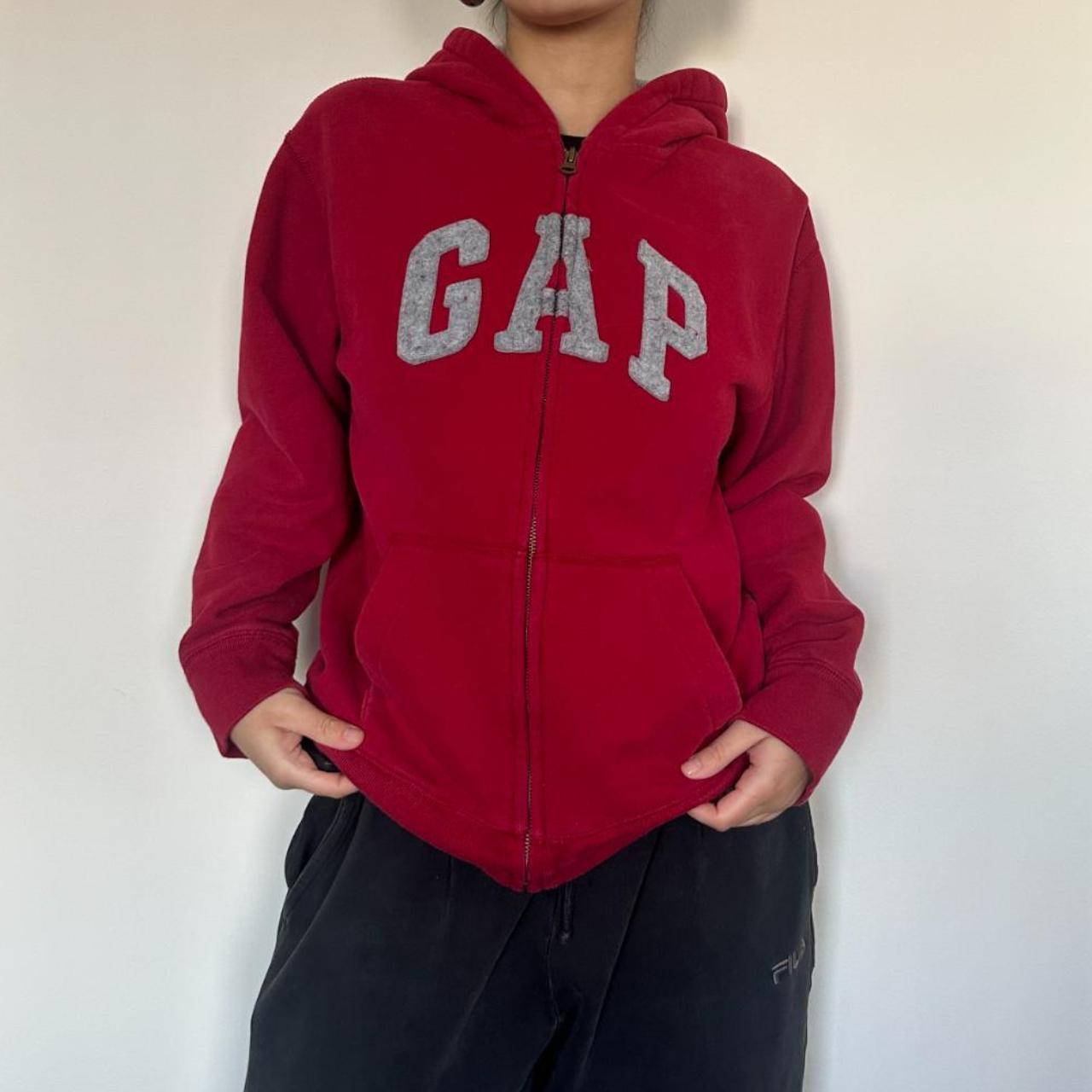 Gap Hoodie Red Gap Zip Up Hoodie With Gray Depop