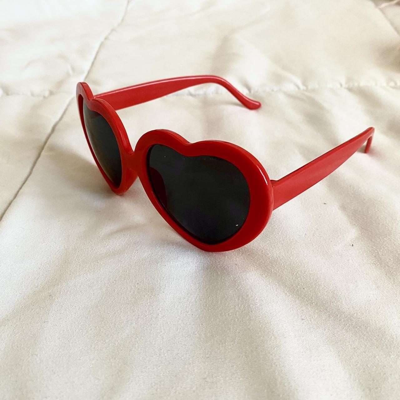 Red heart shaped sunglasses ️ Worn a couple times... - Depop