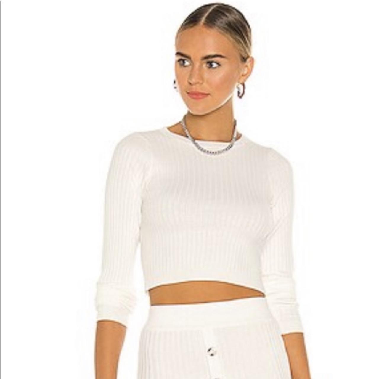 Revolve Bardot Crop White Rib Knit Sweater - Depop