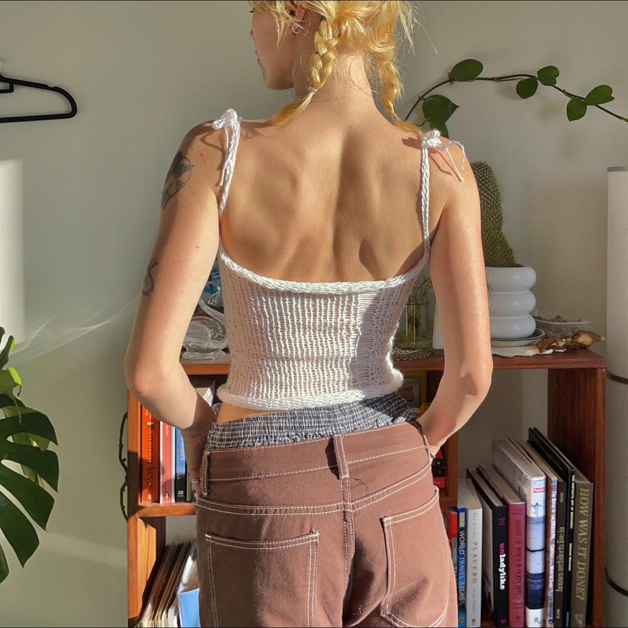 Distressed knit singlet top in white 🌟🧚 ☆ handmade... - Depop