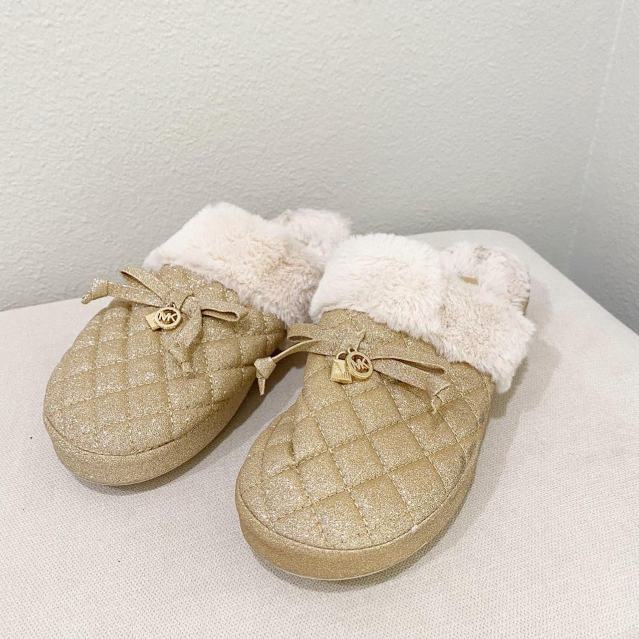 michael kors gold glitter slippers size 9 size... - Depop