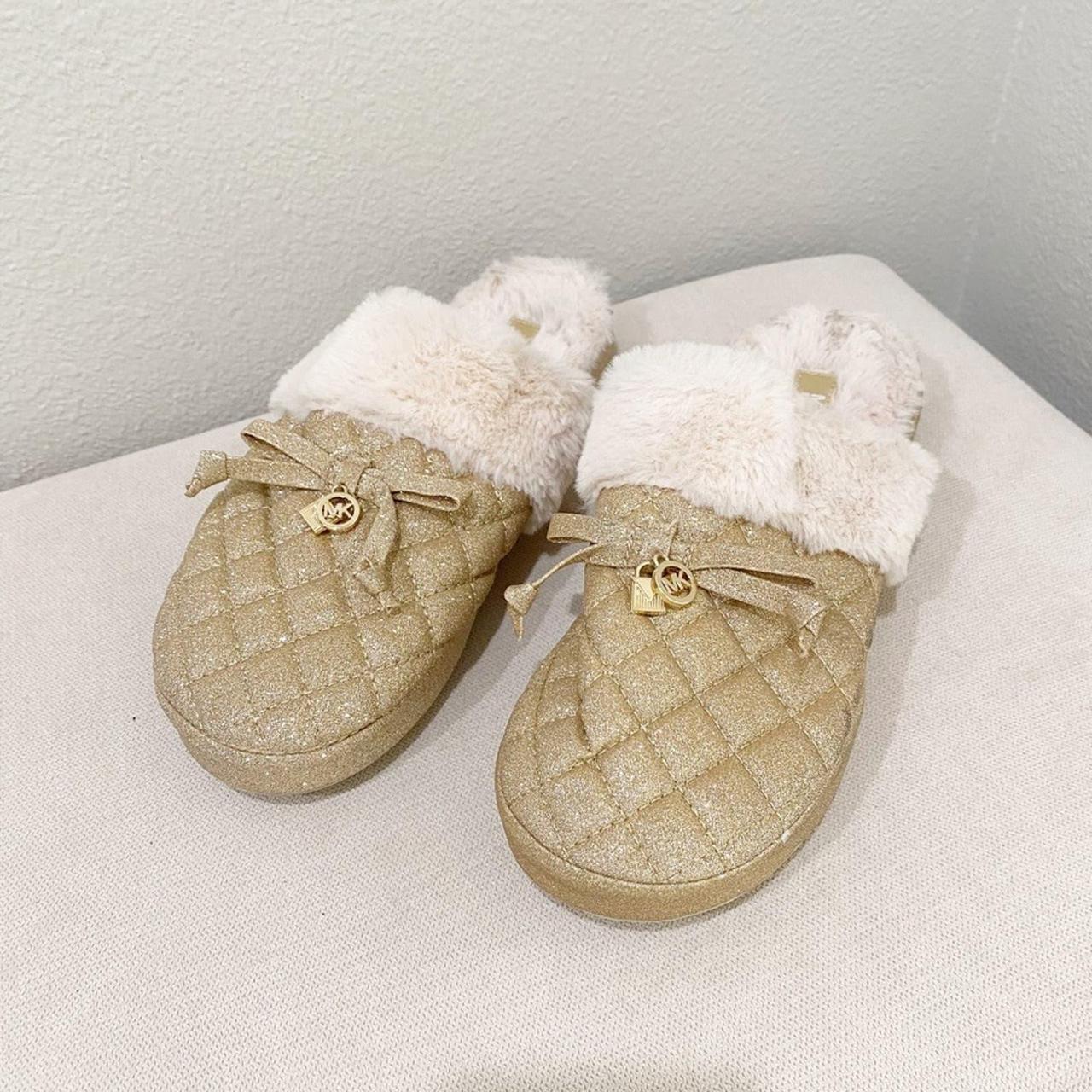 michael kors gold glitter slippers size 9 size... - Depop