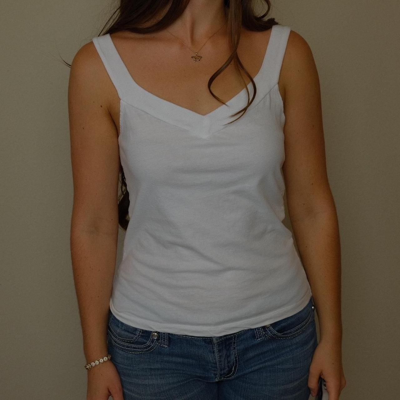 Early 2000s tank top 100% white cotton V neck on... | Depop