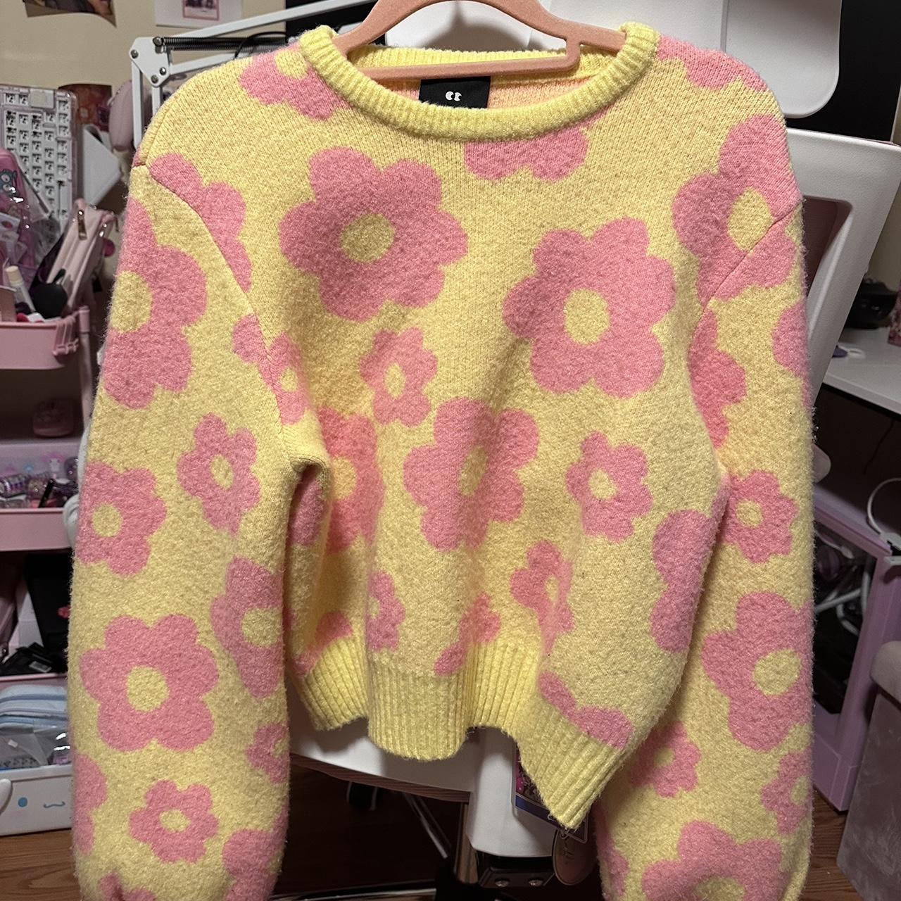 Lazy Oaf Women's Yellow and Pink Jumper | Depop
