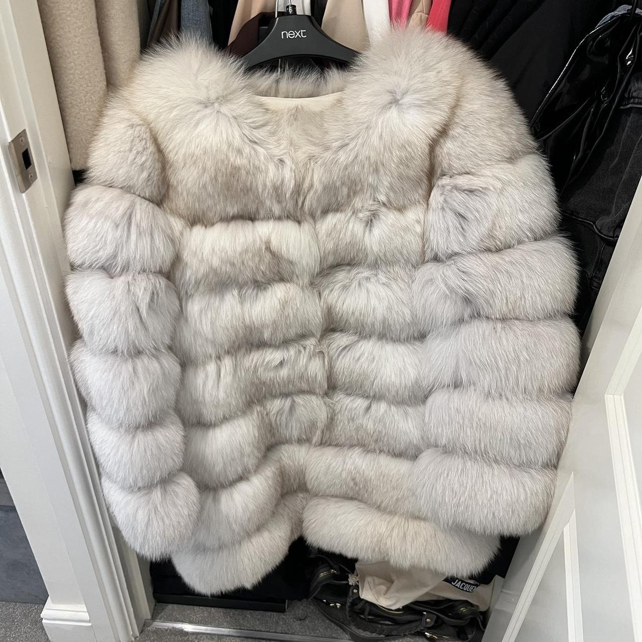 Natural White 7 Ring Fox Fur Coat Jacket Rrp £395 Depop