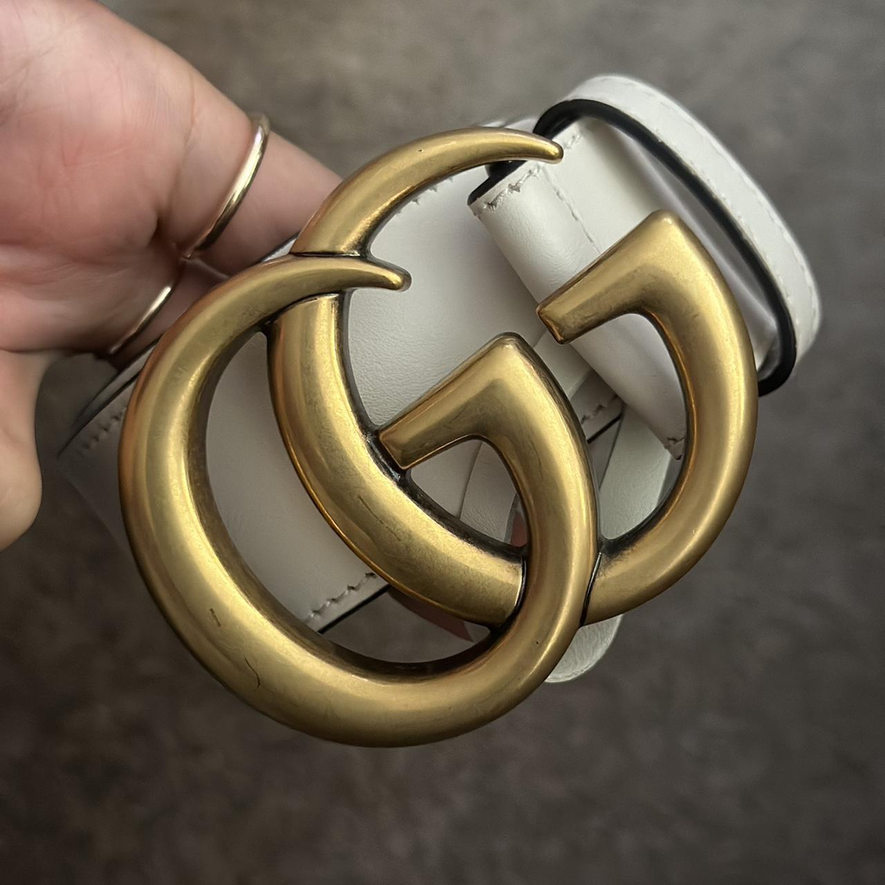 75 cm white leather Gucci belt in perfect condition.... - Depop