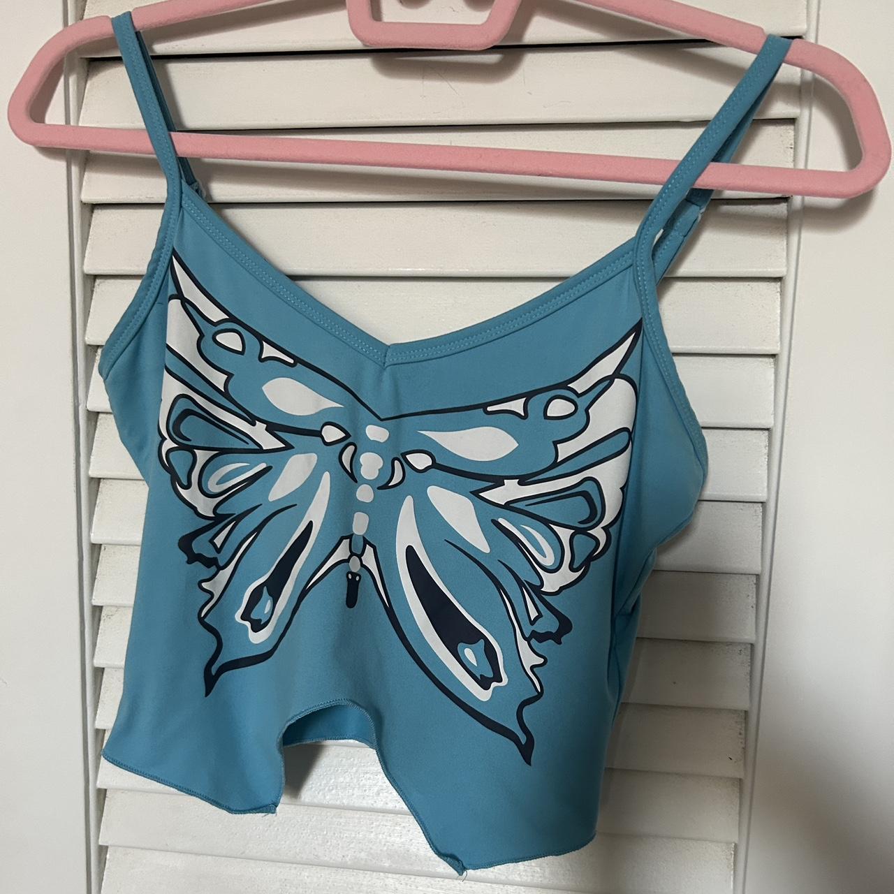 Blue butterfly crop top cami. Gives huge fairy... - Depop