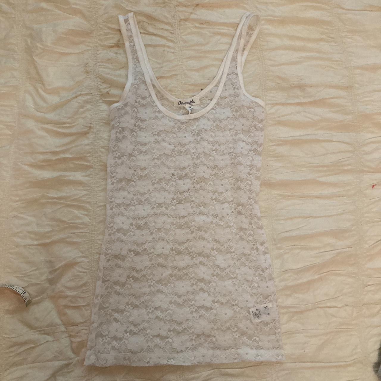 Vintage white lace tank top Y2k sheer lace cami... - Depop