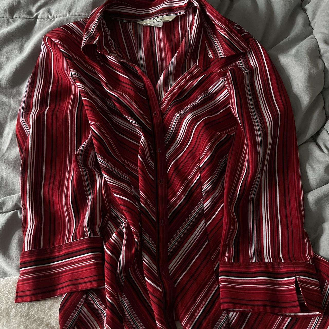Red striped button up half sleeve top (not urban) - Depop