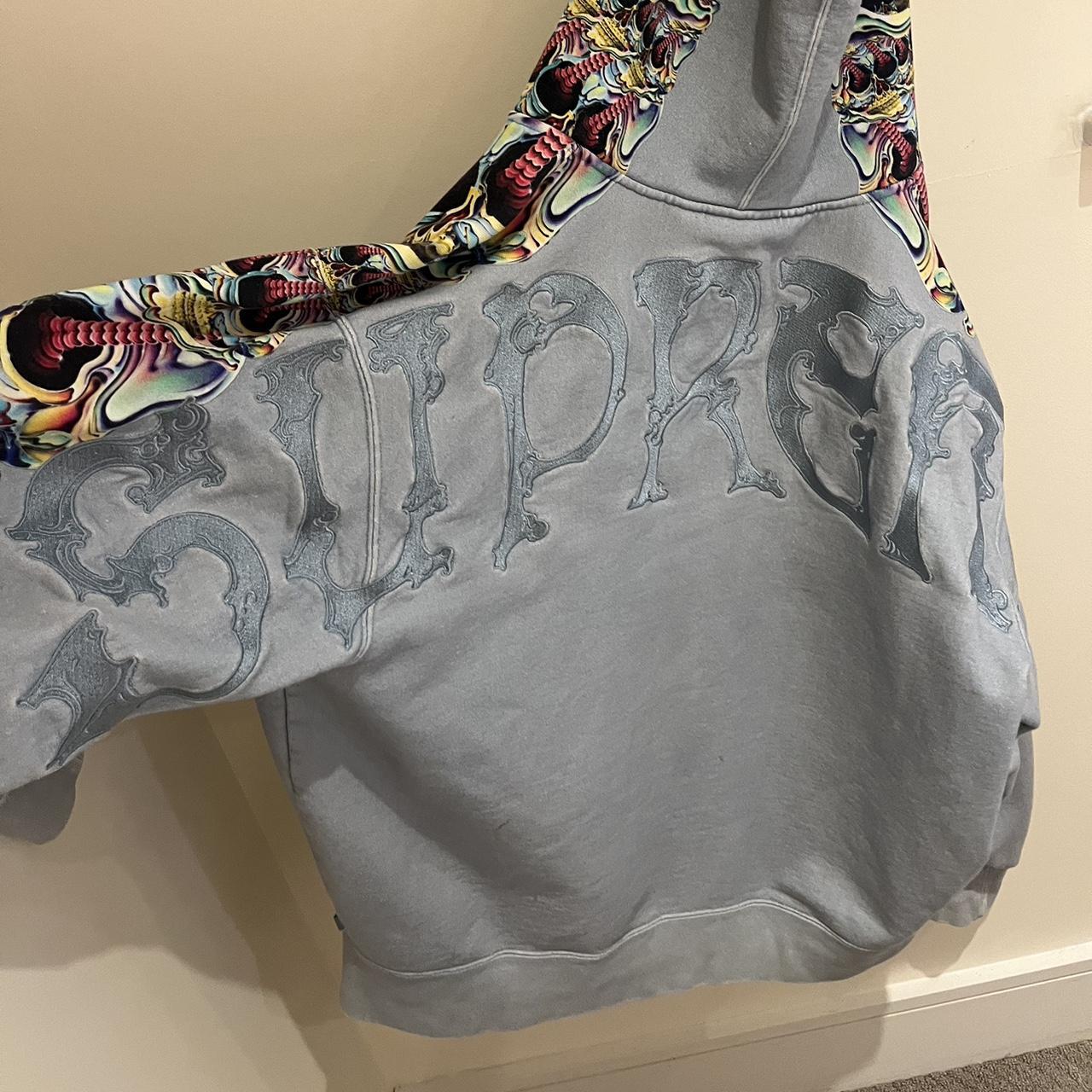 Blue rare supreme skull hoodie 2022 Embroidered... | Depop