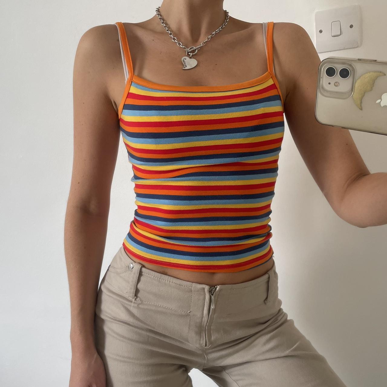 Cutest colourful stripe strap top, fitted stretchy... - Depop