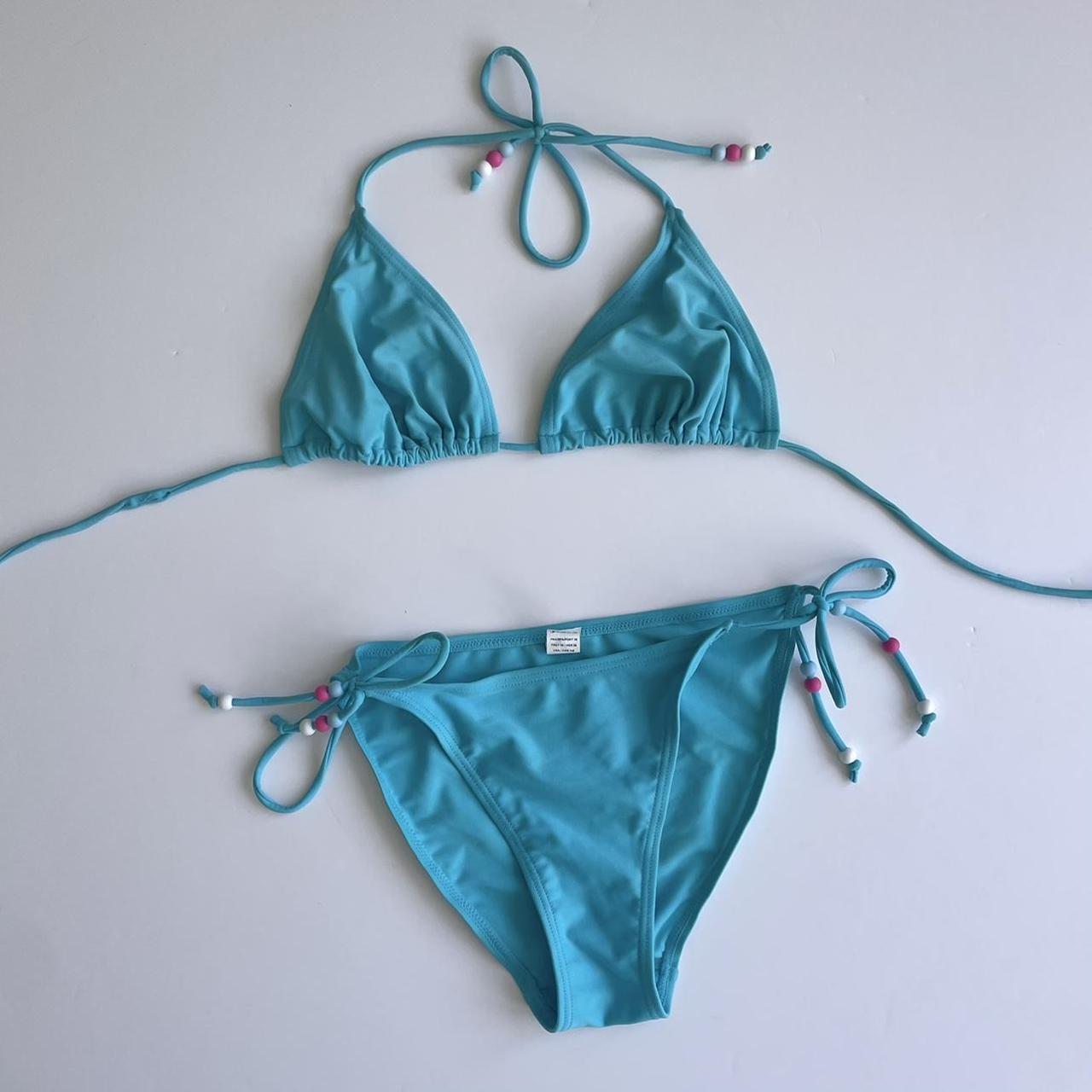 Blue triangle string bikini, cute little colourful... - Depop