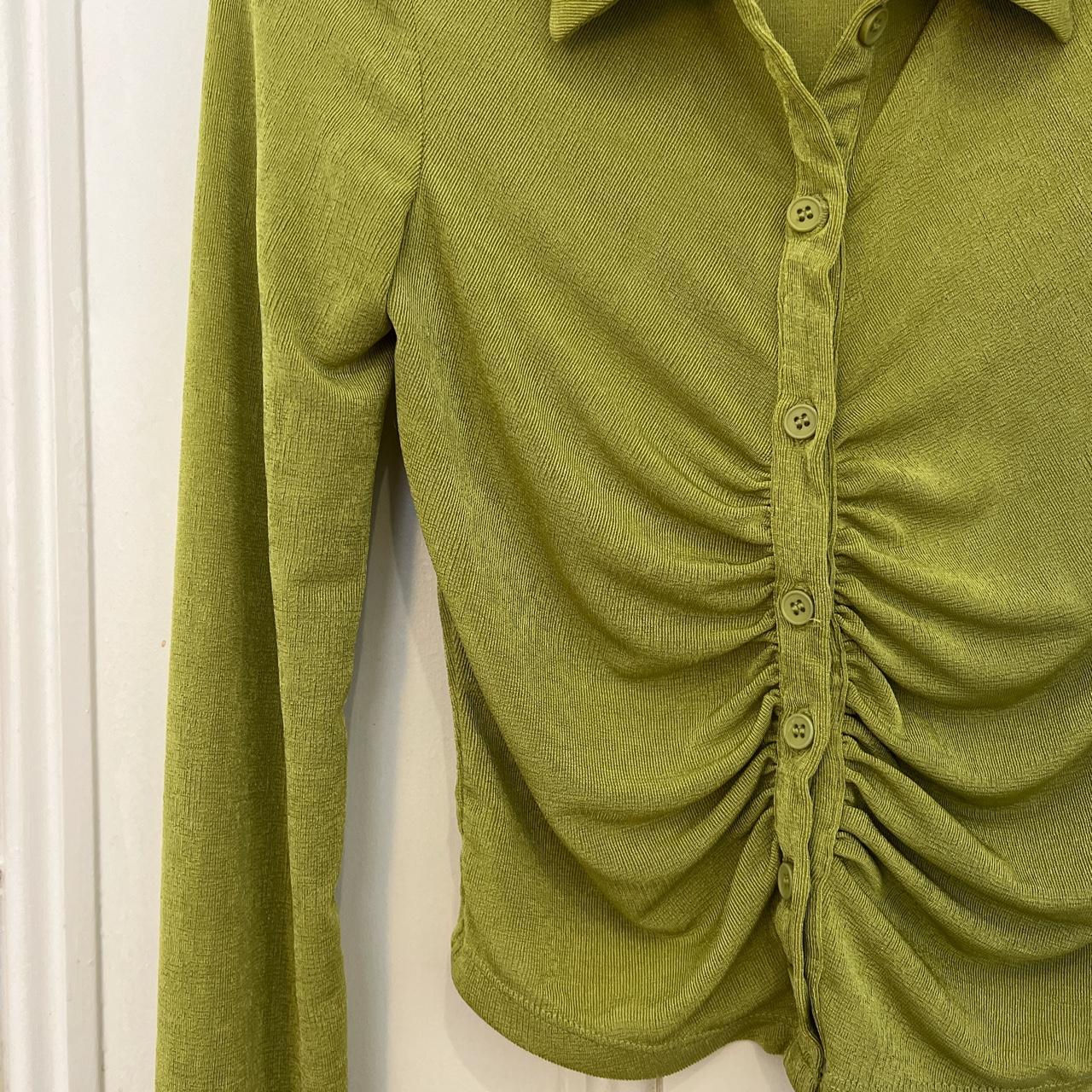 GLASSONS SHINY GREEN LONG SLEEVE RUCHED BLOUSE... - Depop