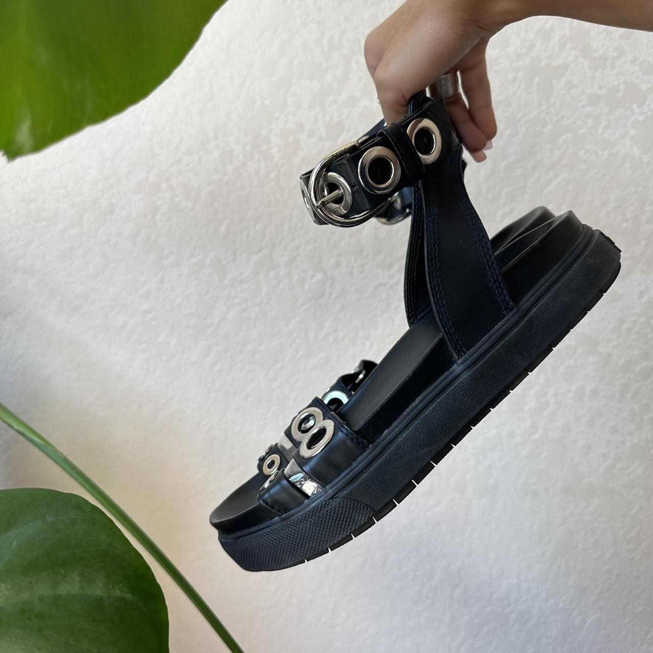 Y2K DIESEL SA-GRAND Red Star Black Sandal with Metal... - Depop