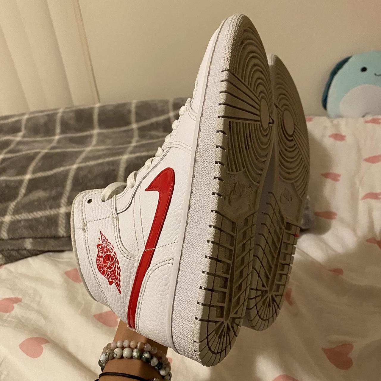 Jordan Women's White and Red Trainers | Depop