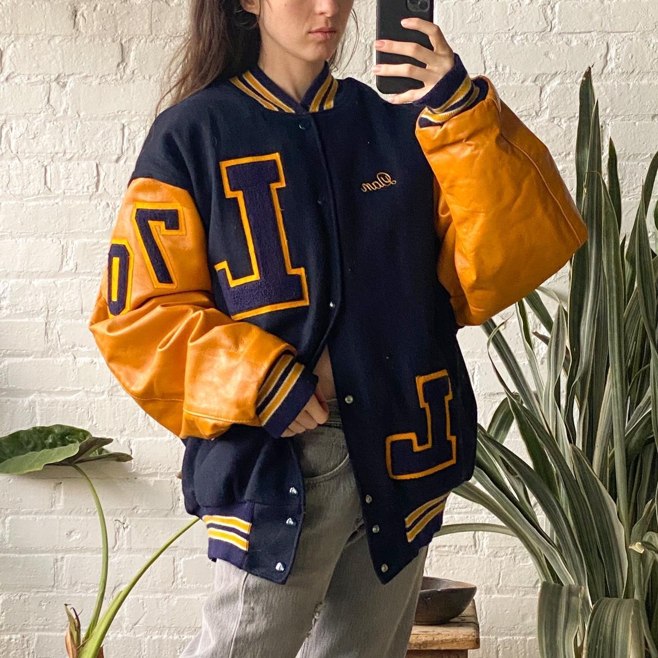 Vintage 70s (1970) collegiate navy and gold... - Depop
