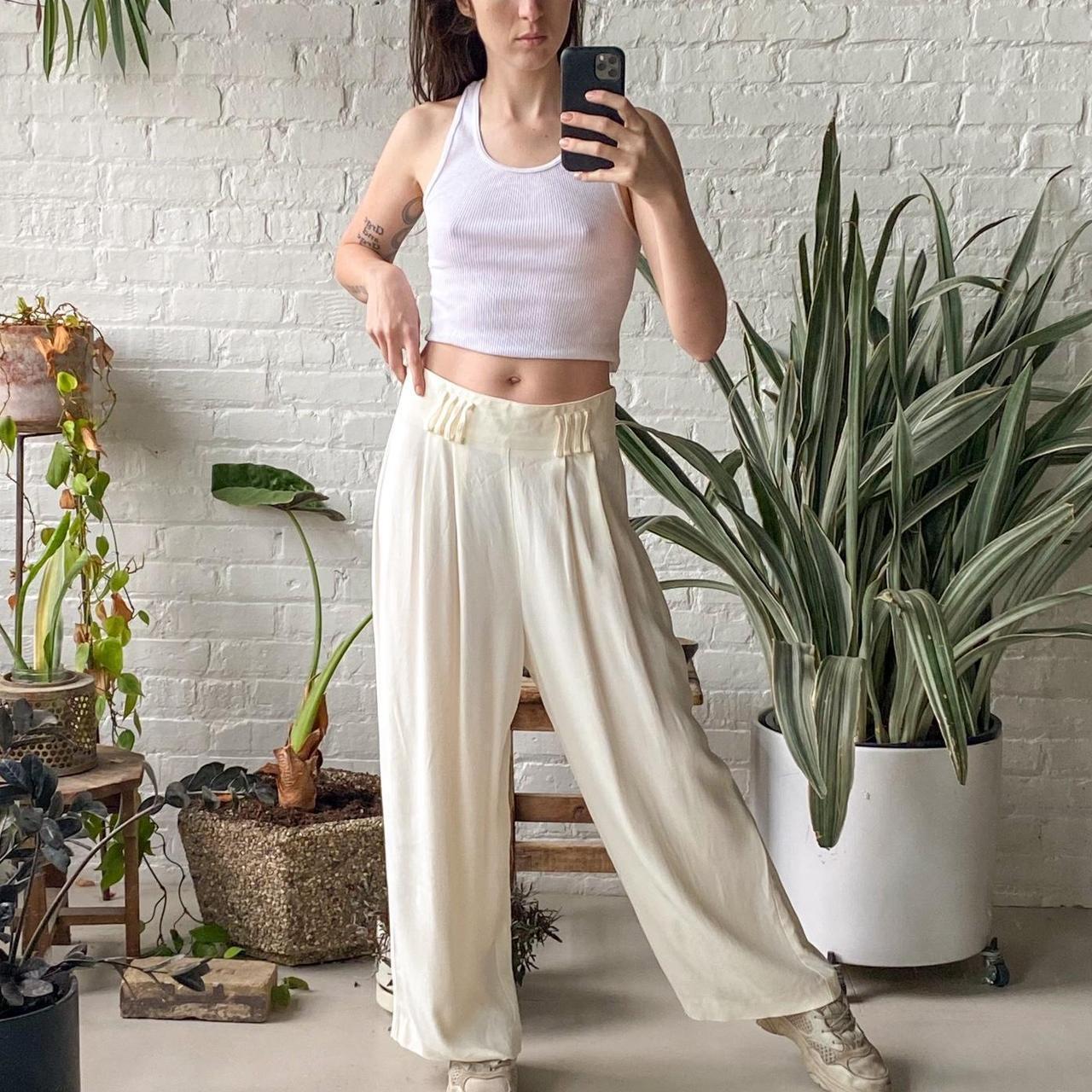 Vintage 90s cream Cache wide leg pants/trousers.... - Depop