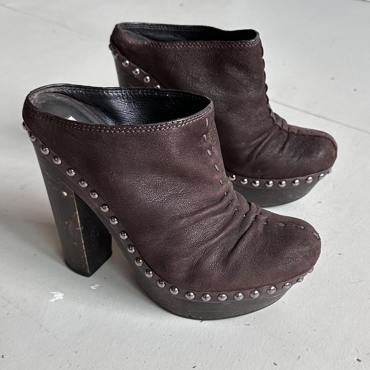 Miu Miu vintage 00s brown platform studded clog... - Depop