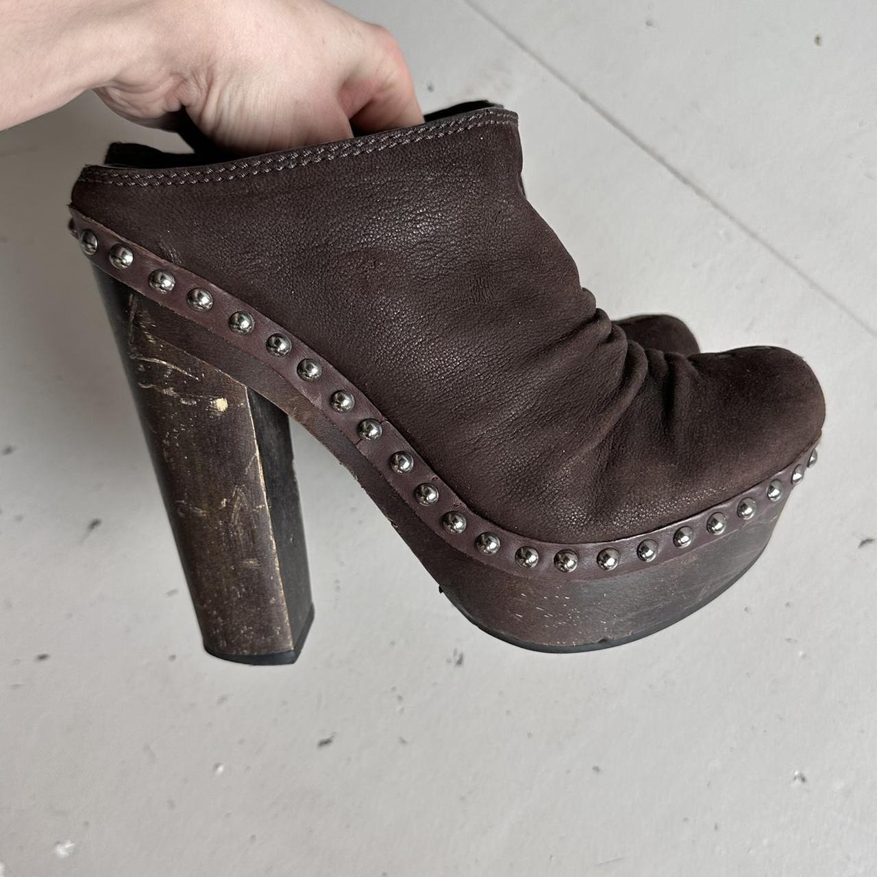 Miu Miu vintage 00s brown platform studded clog... - Depop