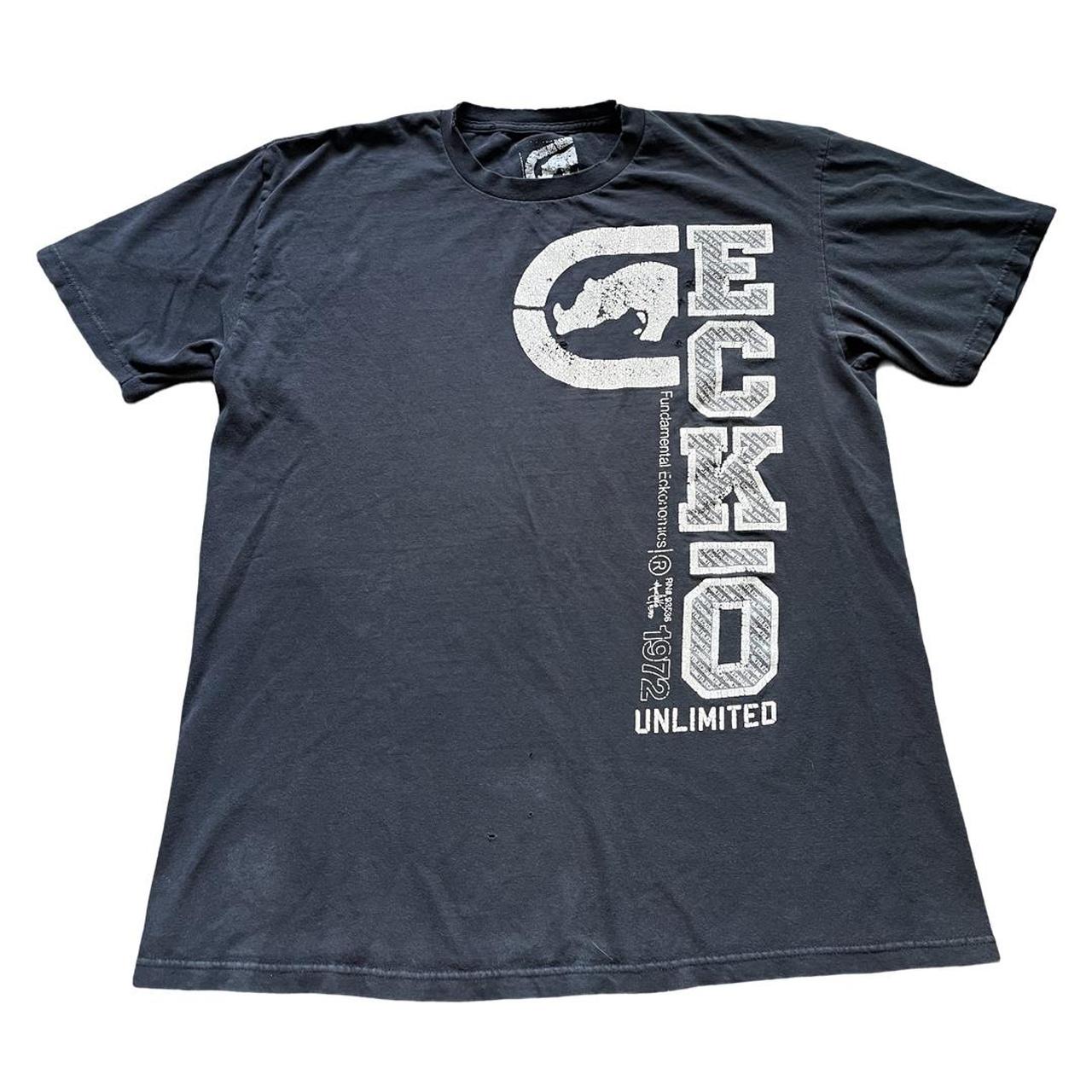 vintage/y2k ecko unldt black shirt white logo size... - Depop