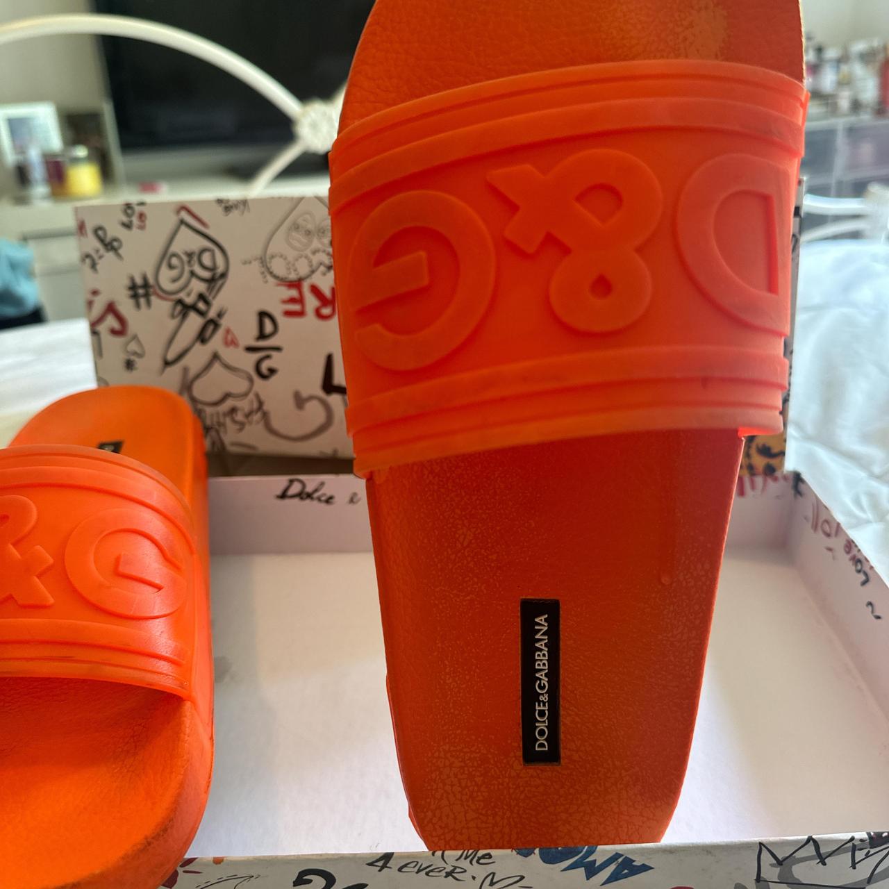 Dolce and Gabbana neon orange rubber slides. Show... - Depop