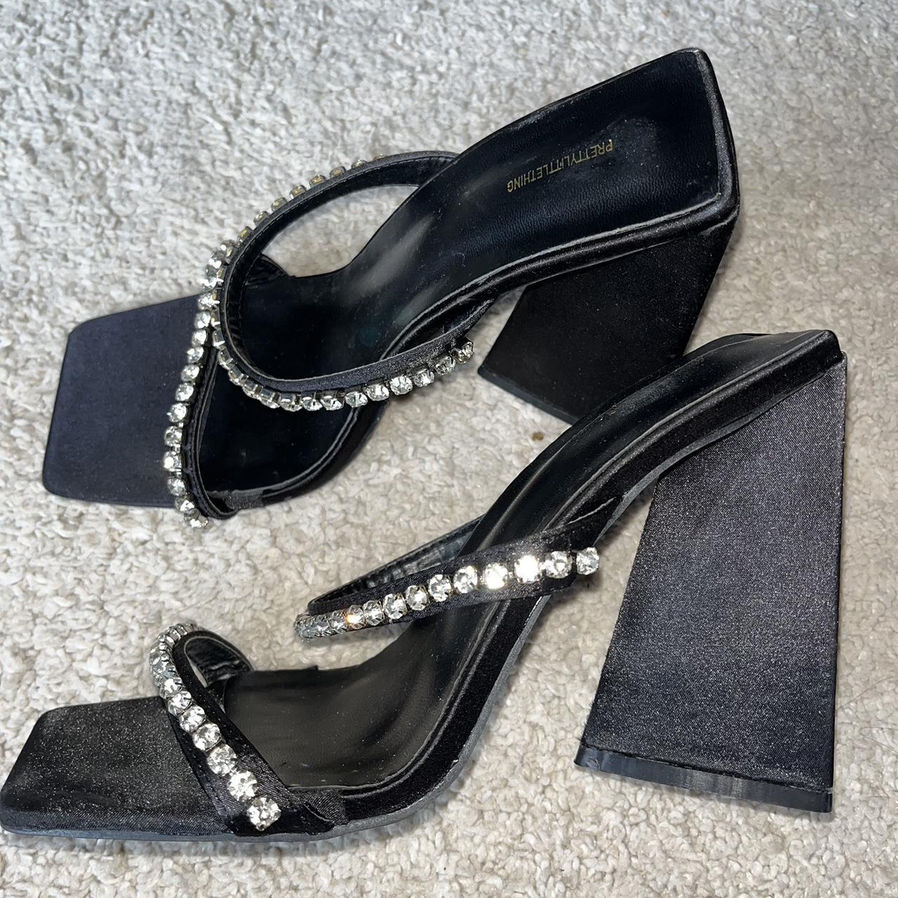 Black pretty little thing diamanté heels size 6 worn... - Depop