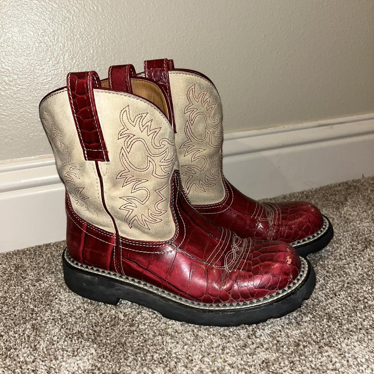 Red snake skin & tan leather Ariat boots - Depop