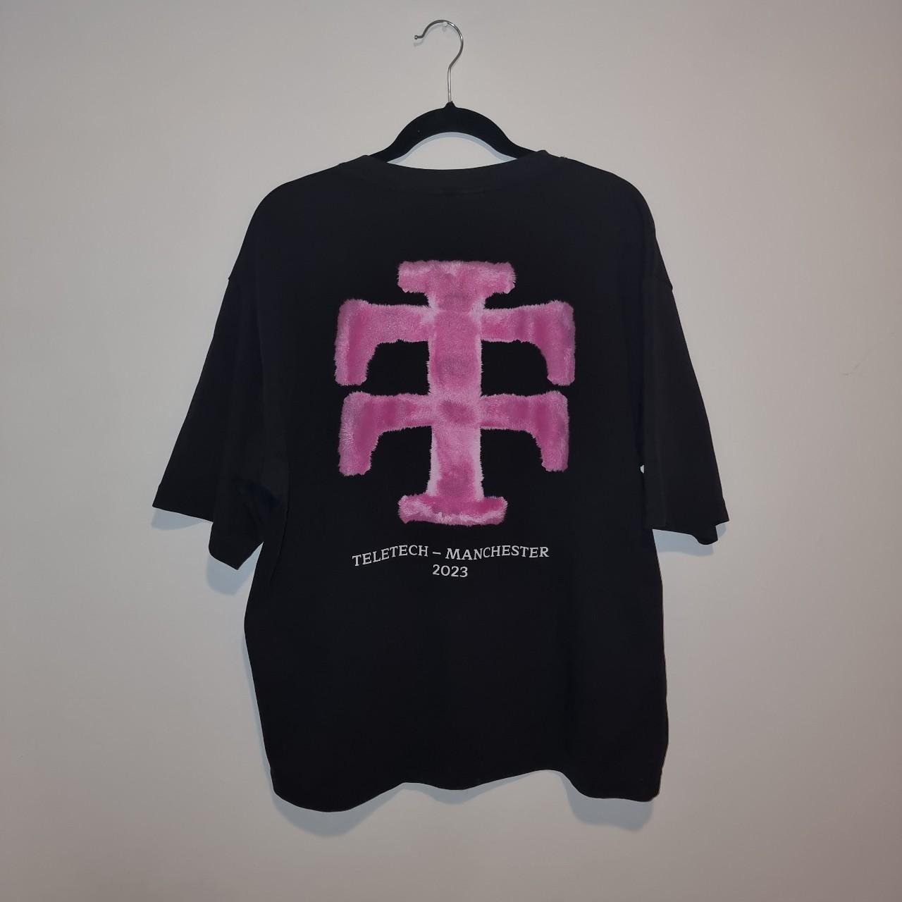 Teletech fuzzy pink T-Shirt Really sad to be... - Depop