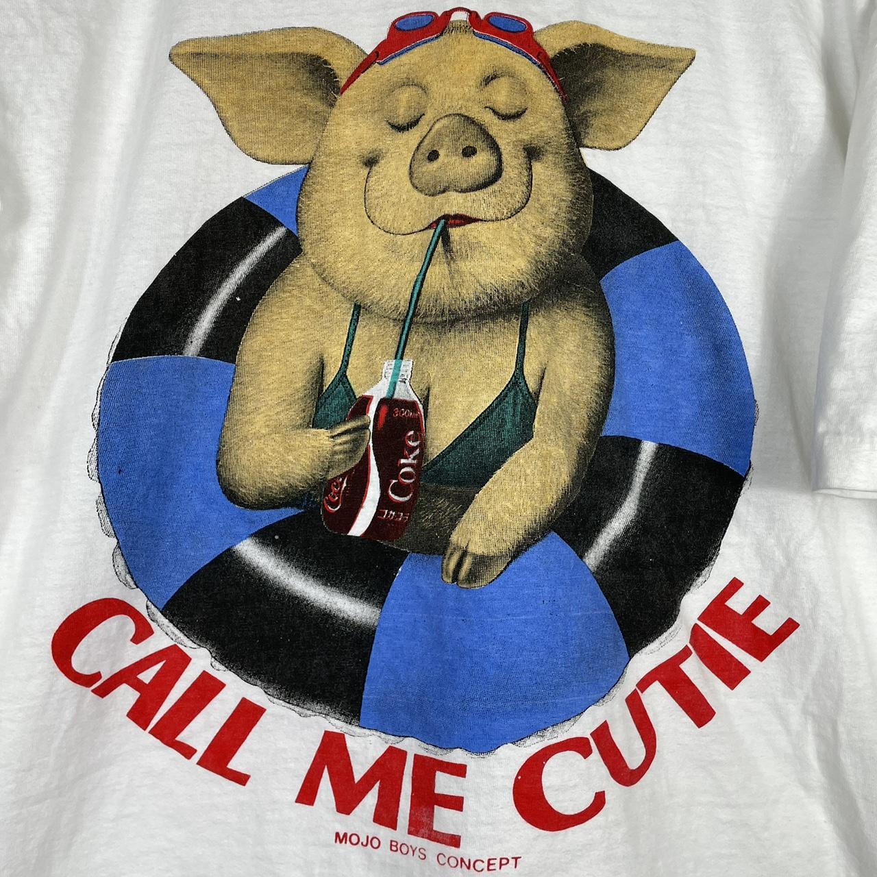 Call me cutie Coca Cola pig vintage 90s shirt Size... - Depop