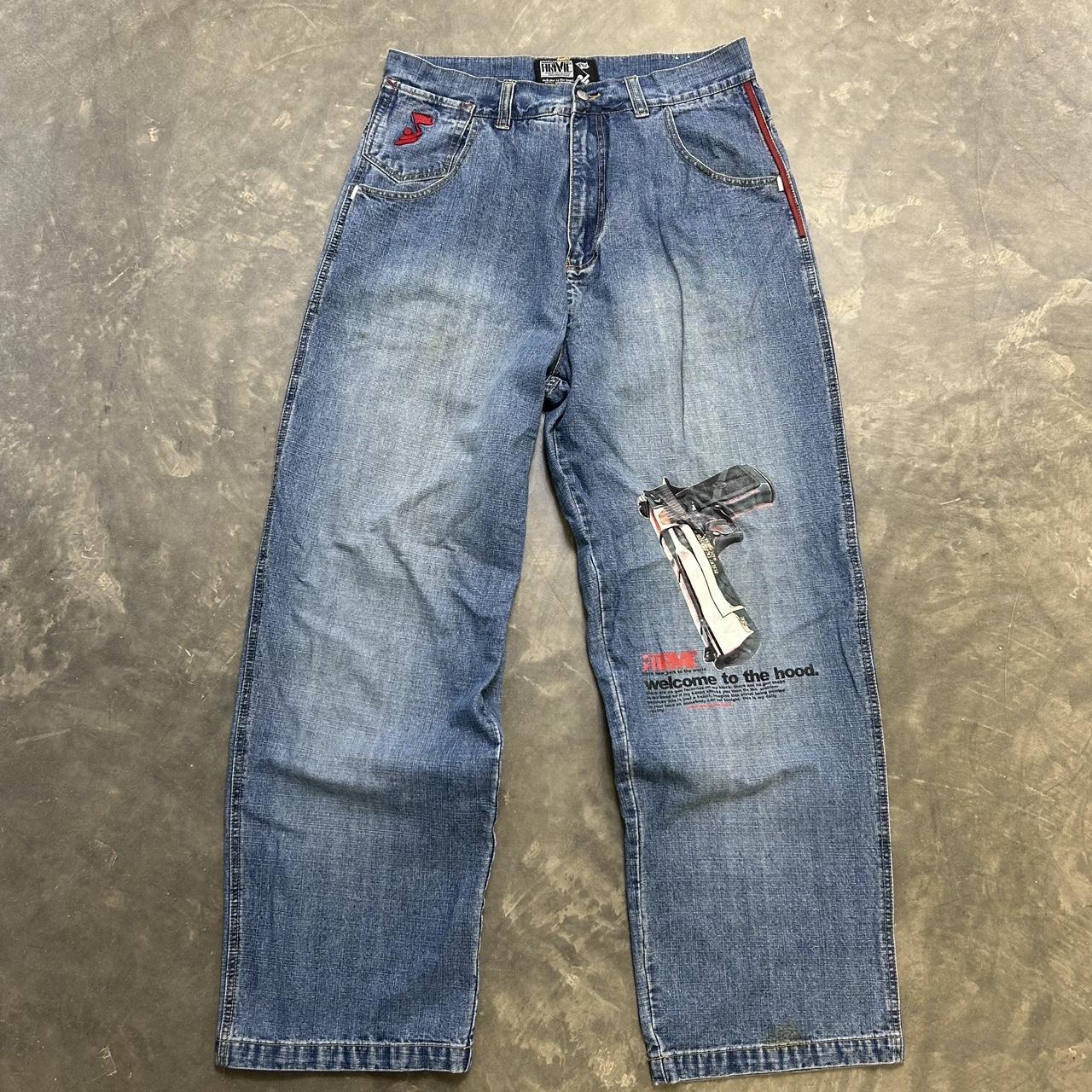 Arme welcome to the hood Y2K Gun Uzi Denim... | Depop