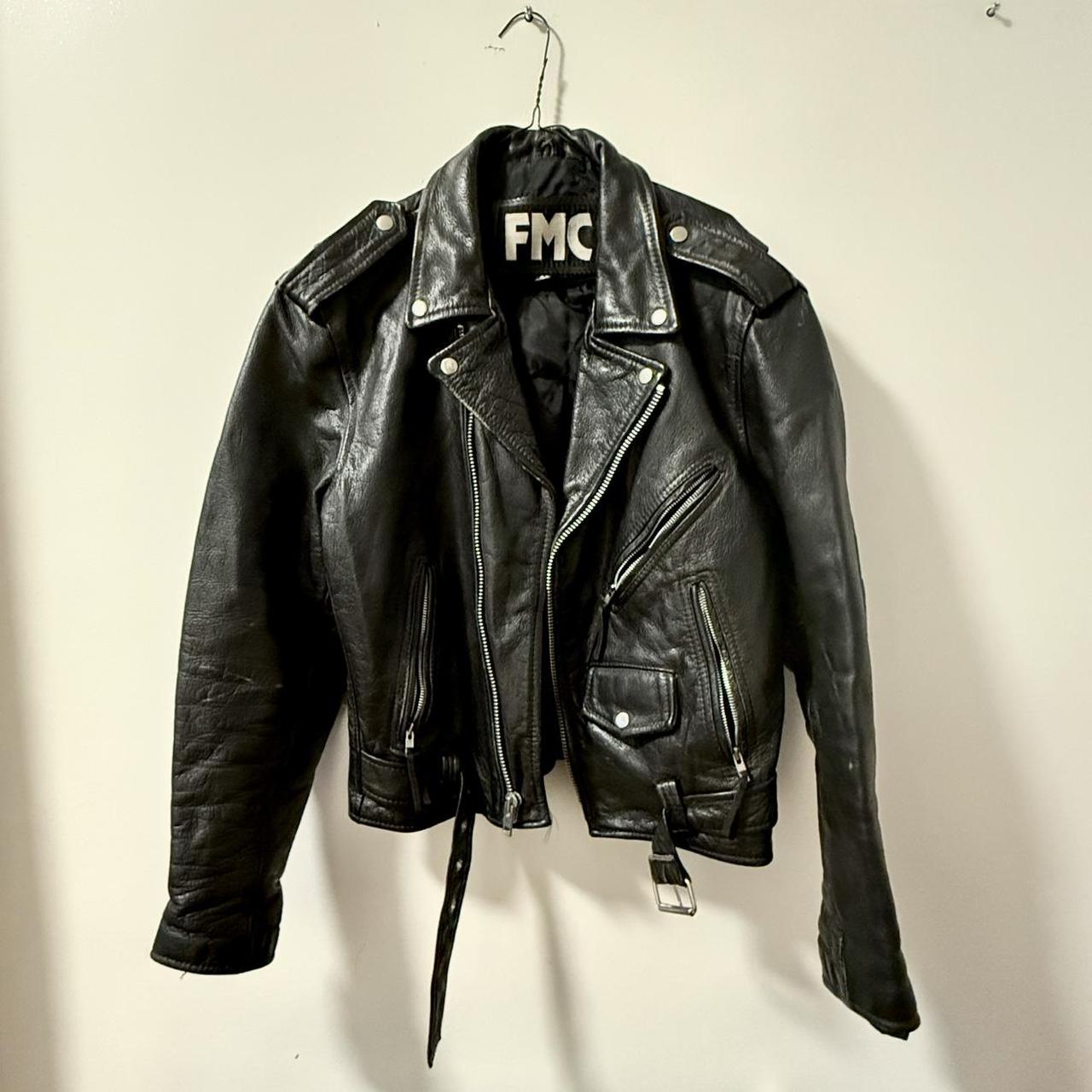 FMC Black leather biker jacket with silver hardware,... | Depop