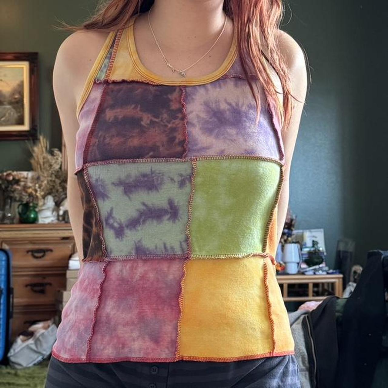 adorable hippie patchwork tie dye tee... - Depop