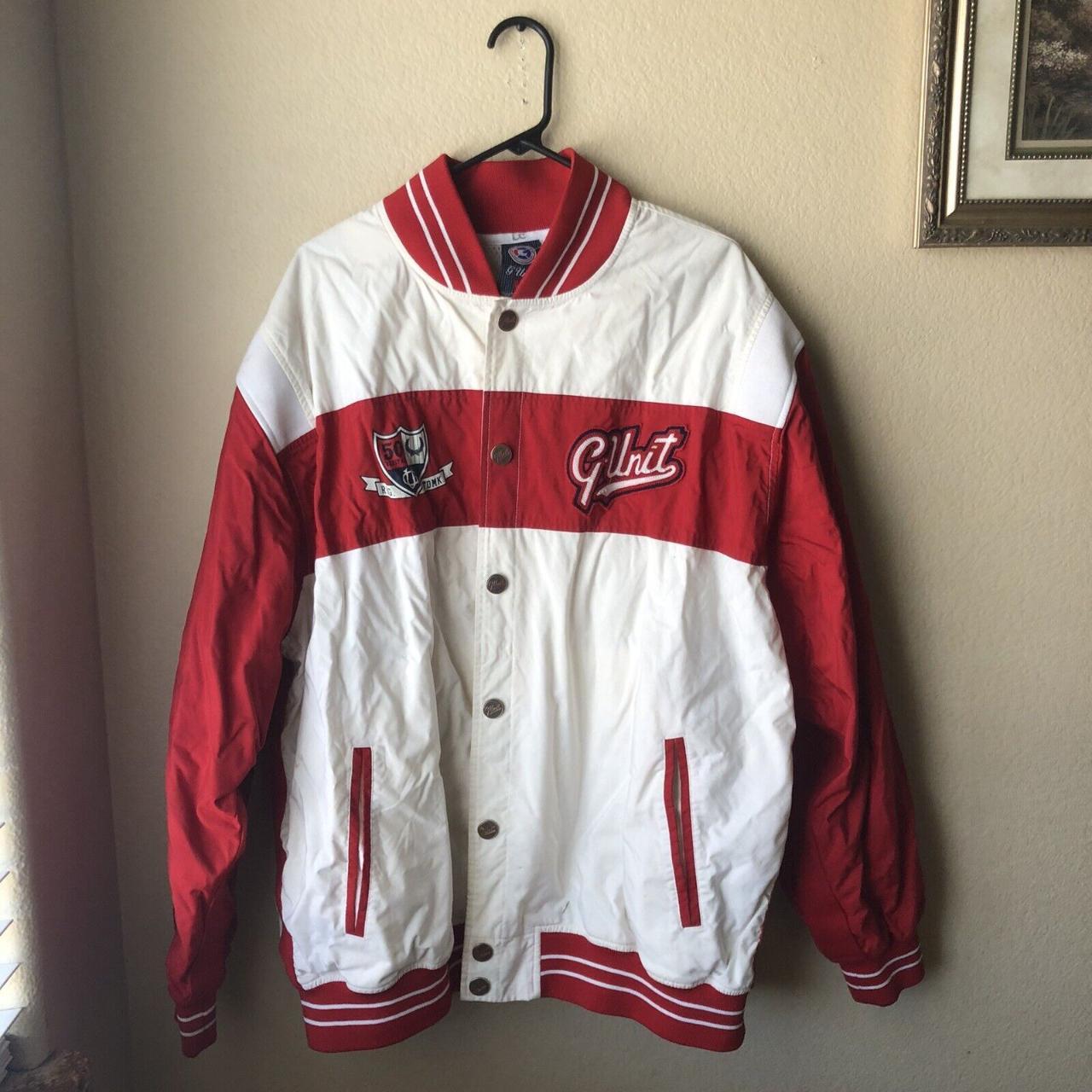 Vintage G-Unit Red White Bomber Varsity Jacket... - Depop