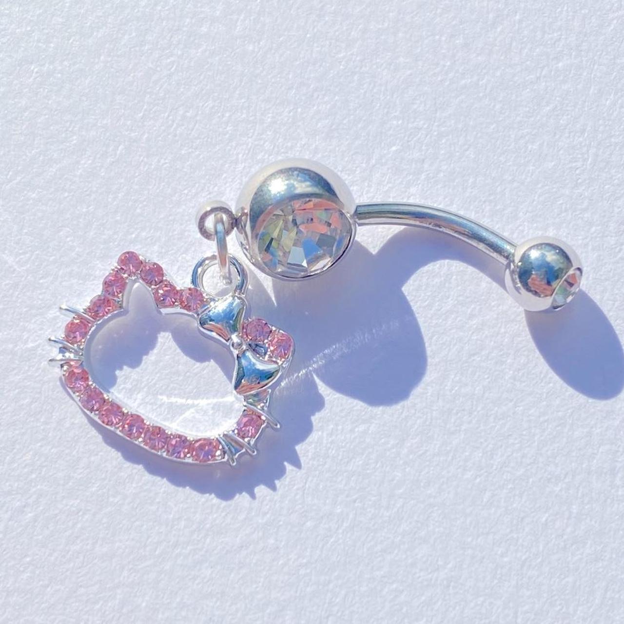 Silver pink diamond rhinestone kitty cat pendant... - Depop