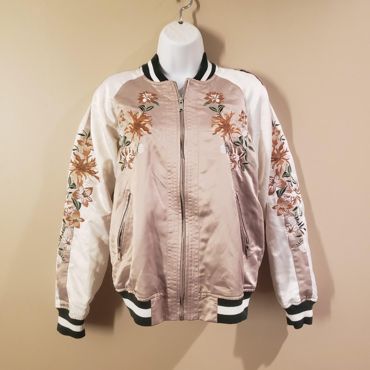 Silk floral embroidered bomber jacket! - Depop