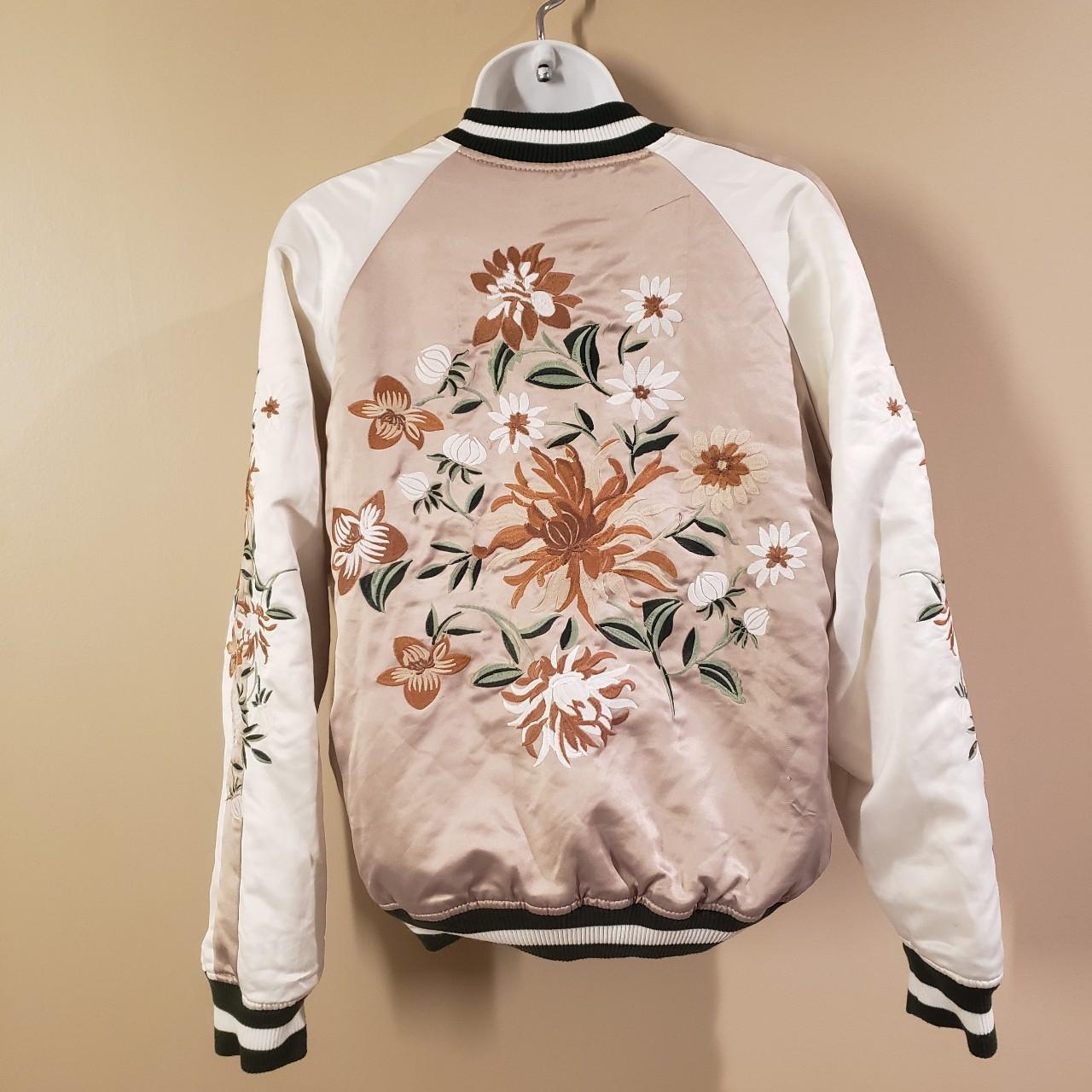 Silk floral embroidered bomber jacket! - Depop