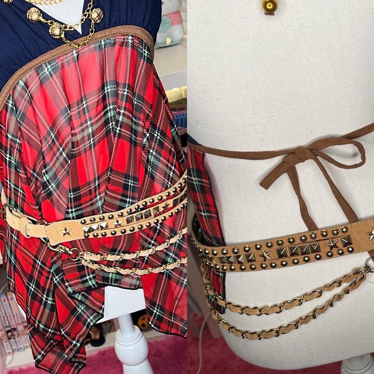 PRICE FIRM! Tan suede gyaru chain belt with 5... - Depop