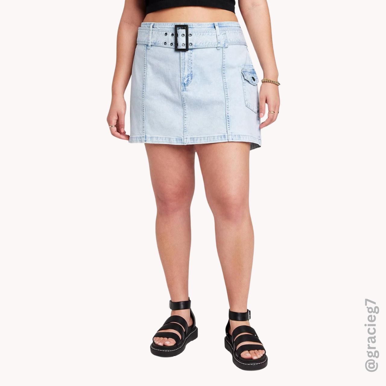 Wild Fable Low-Rise Belted Denim Mini Skirt! Light... - Depop