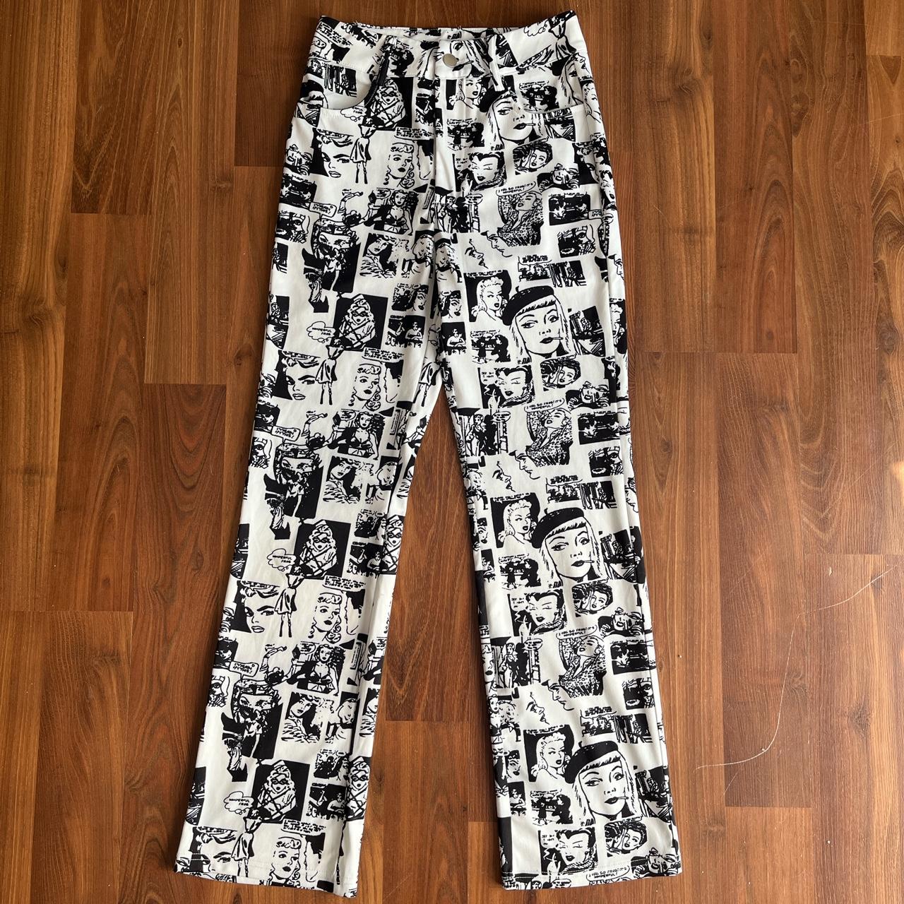 black and white printed pants! so cute and... - Depop