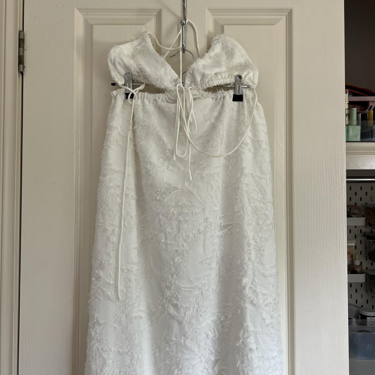 sabo skirt lux tie-up cut-out textured white maxi... | Depop