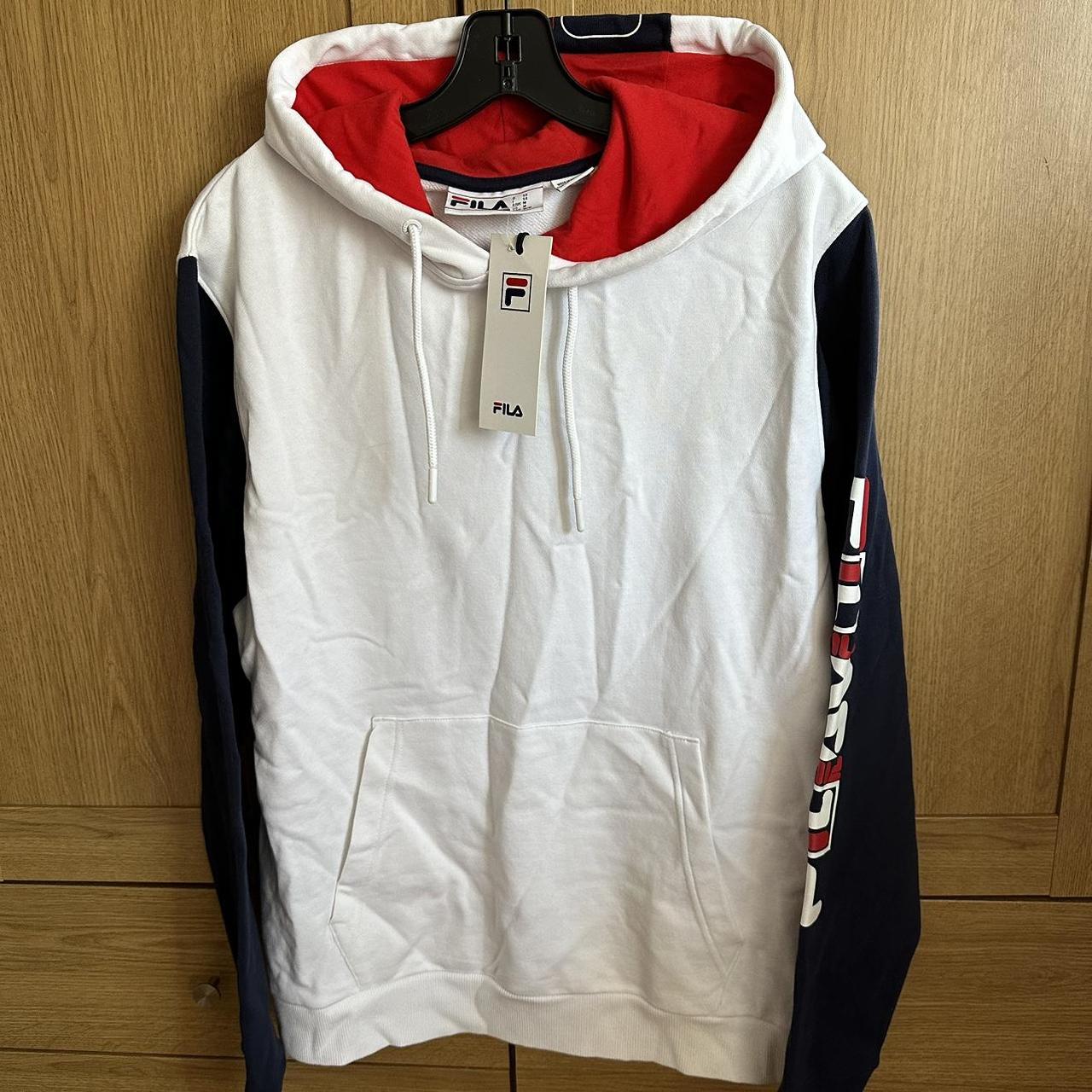 Brand New With Tags Men's White and Navy Fila Hoodie - Depop