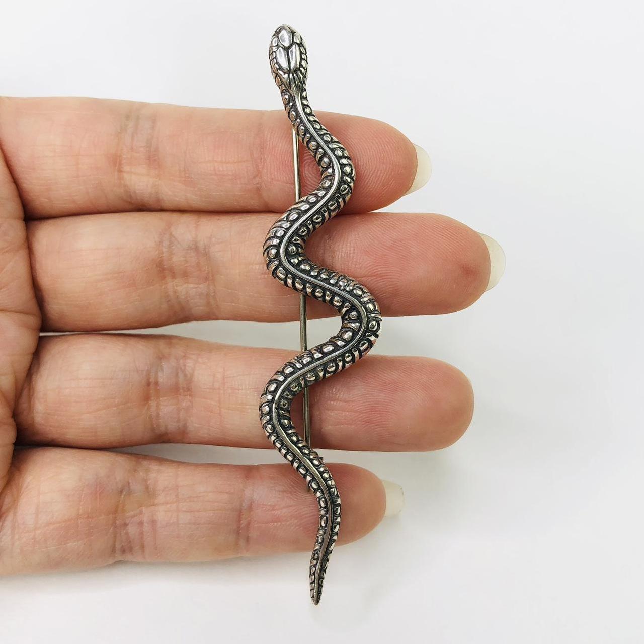 Sterling Silver Snake Brooch Pin Simple Classic... - Depop