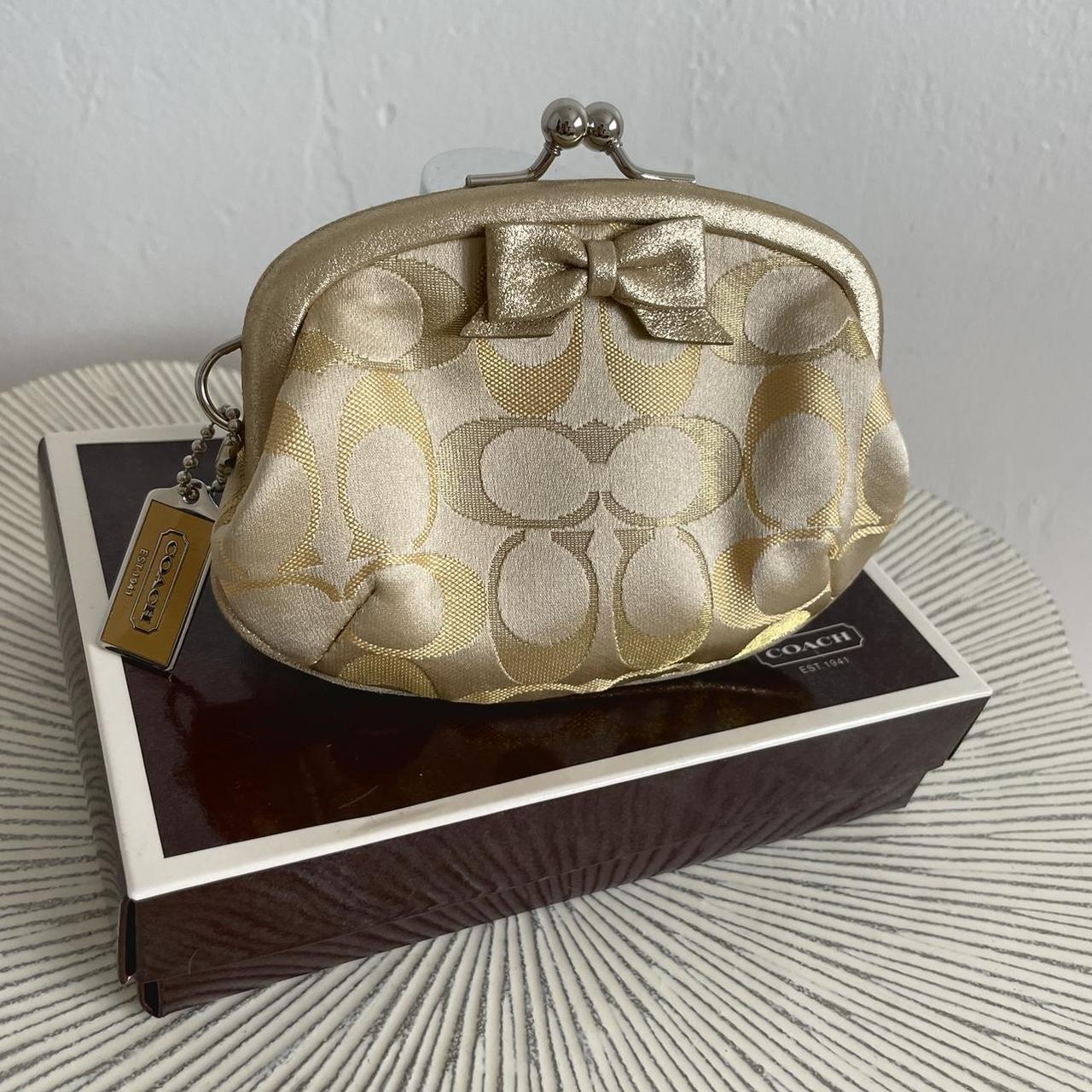 Coach mini coin purse in gold logo canvas and... - Depop