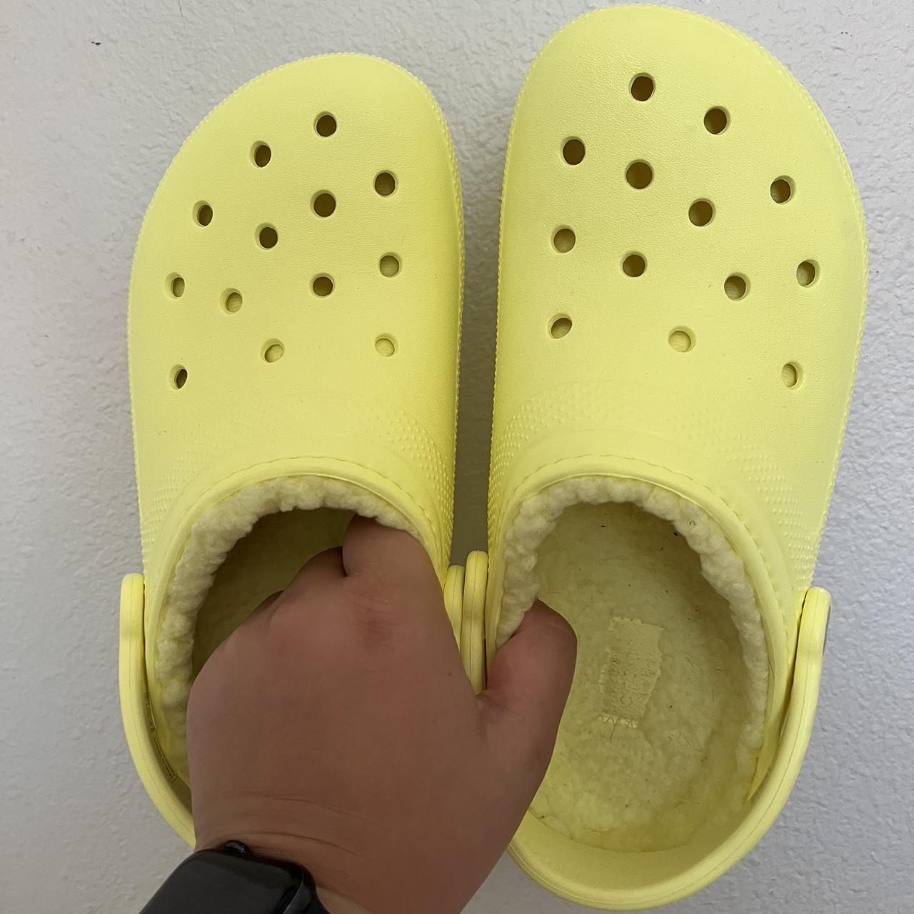 brand new fuzzy yellow crocs, worn once. #crocs... - Depop
