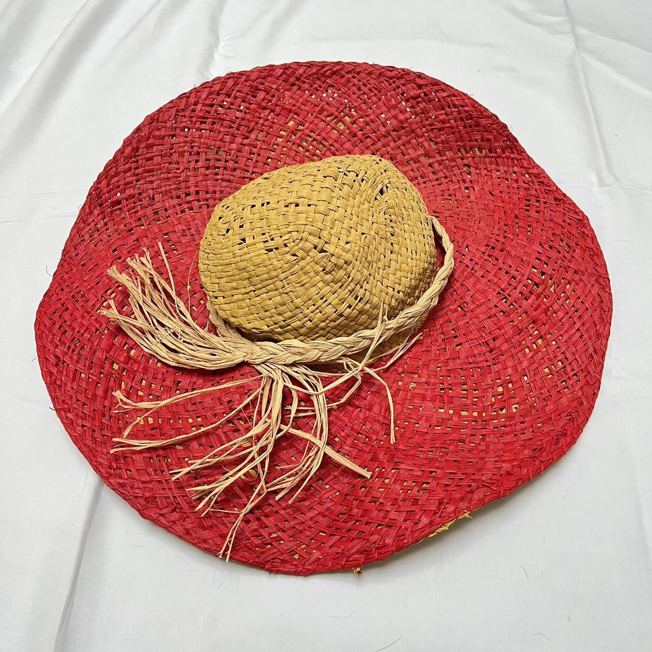 Two tone large straw hat Vintage Red and yellow... - Depop
