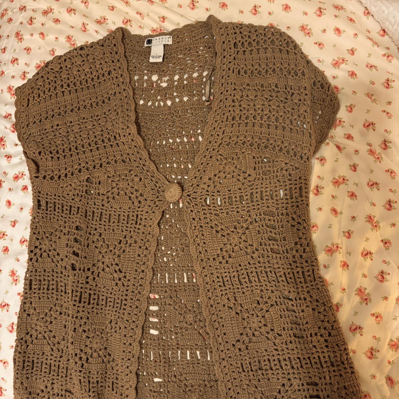 super cute earthy brown crochet cardigan - Depop