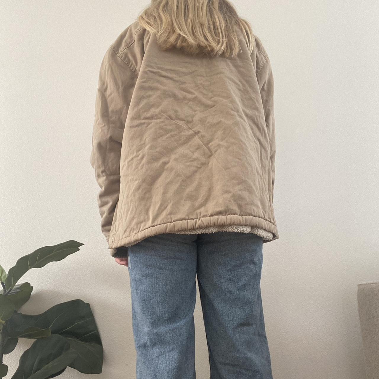 Tan Pacsun jacket, sherpa inside, can be worn open... - Depop